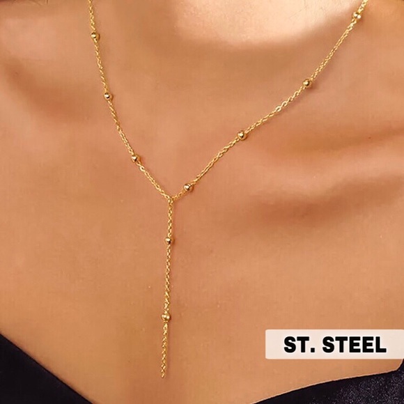 Jewelry | New Beaded Y Shape Drop Stainless Steel Necklace | Poshmark